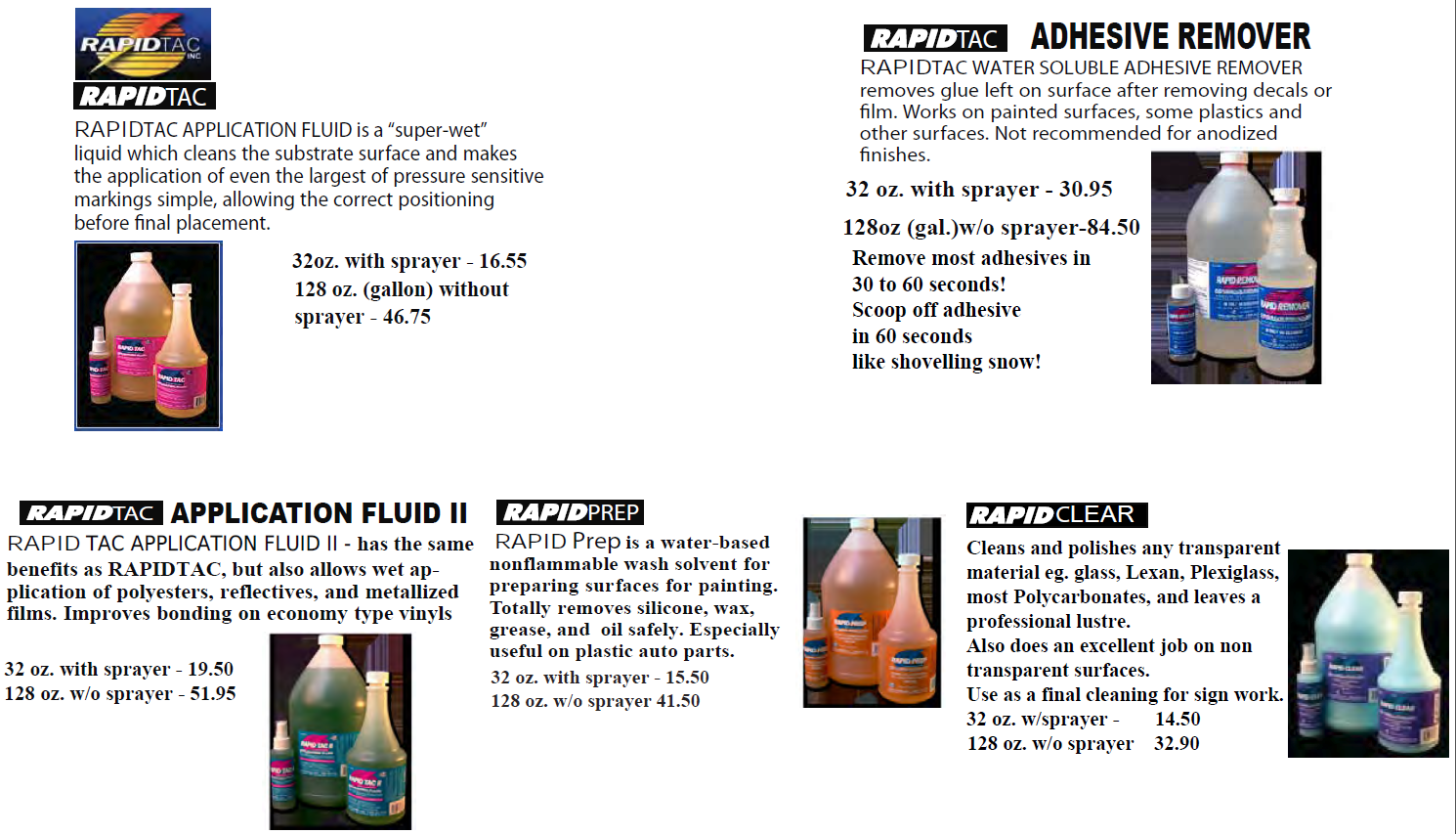 Rapid Tac Products - Application Fluid - Remover - Graphic Commerce Ltd.