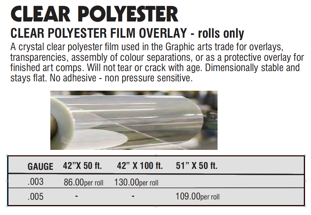 Polyester Overlay Clear - Graphic Commerce Ltd.