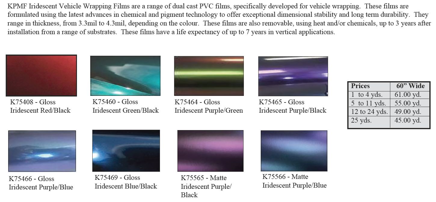 KPMF Iridescent Vehicle Wrapping Films - Graphic Commerce Ltd.