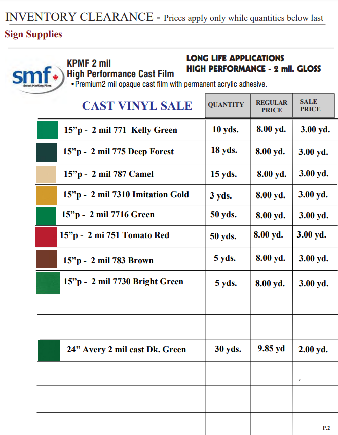 INVENTORY SALE - SIGN VINYL - Graphic Commerce Ltd.