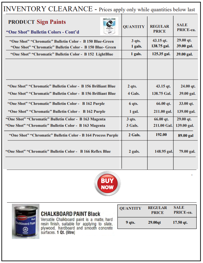 INVENTORY CLEARENCE - SIGN PAINTS - Graphic Commerce Ltd.